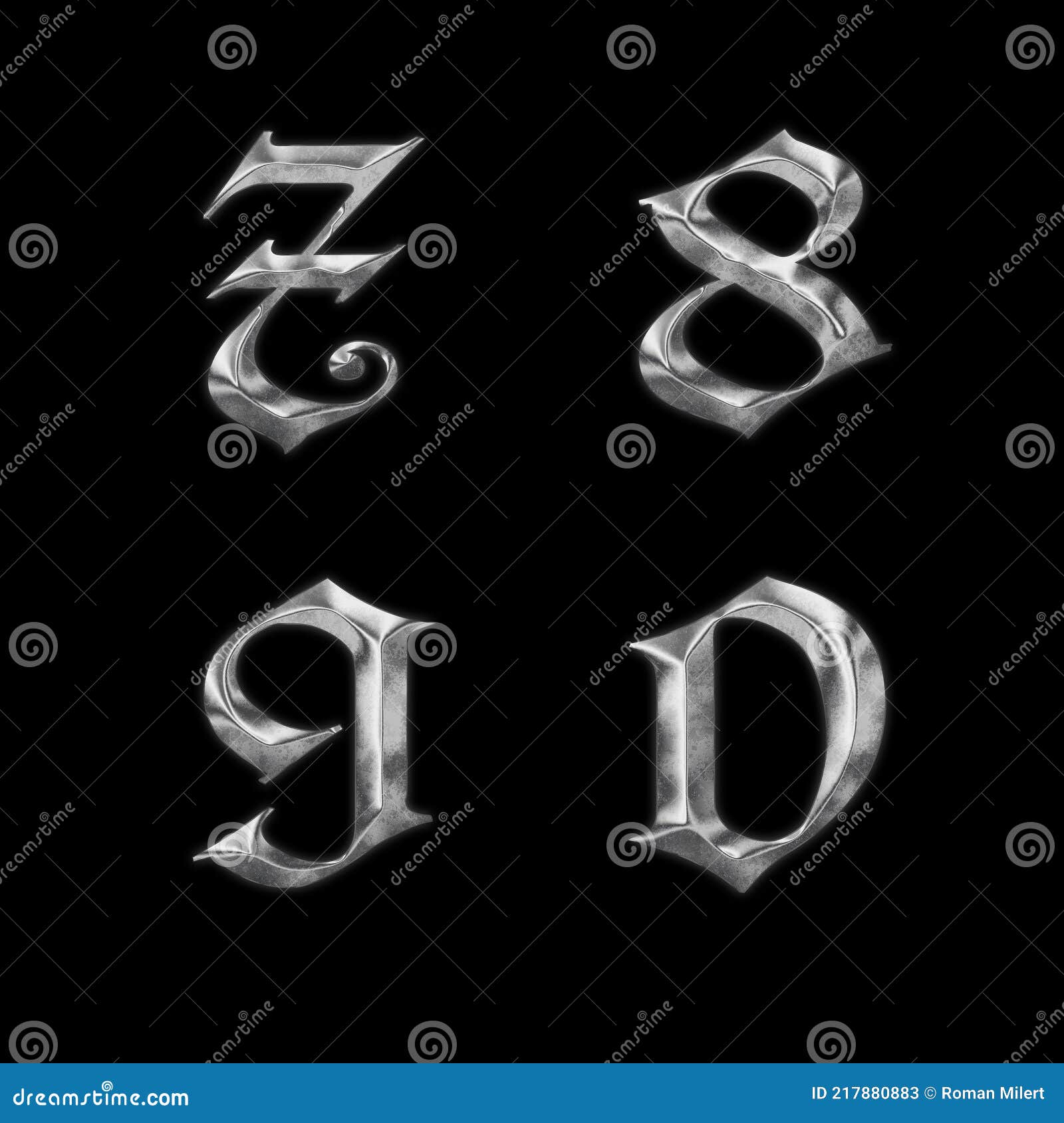 3D Old Gothic Metal Capital Letter Alphabet - Digits 7-0 Stock ...