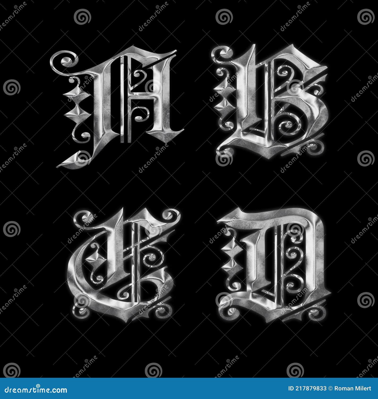 3D Old Gothic Metal Capital Letter Alphabet - Letters a-D Stock ...