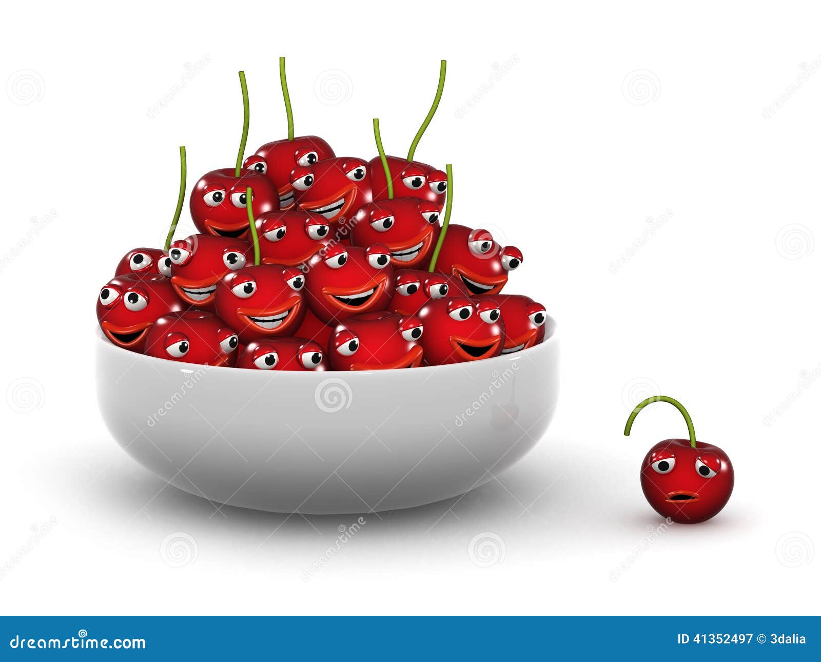 3d One Fell Out of the Bowl of Cherries Stock Illustration ...
