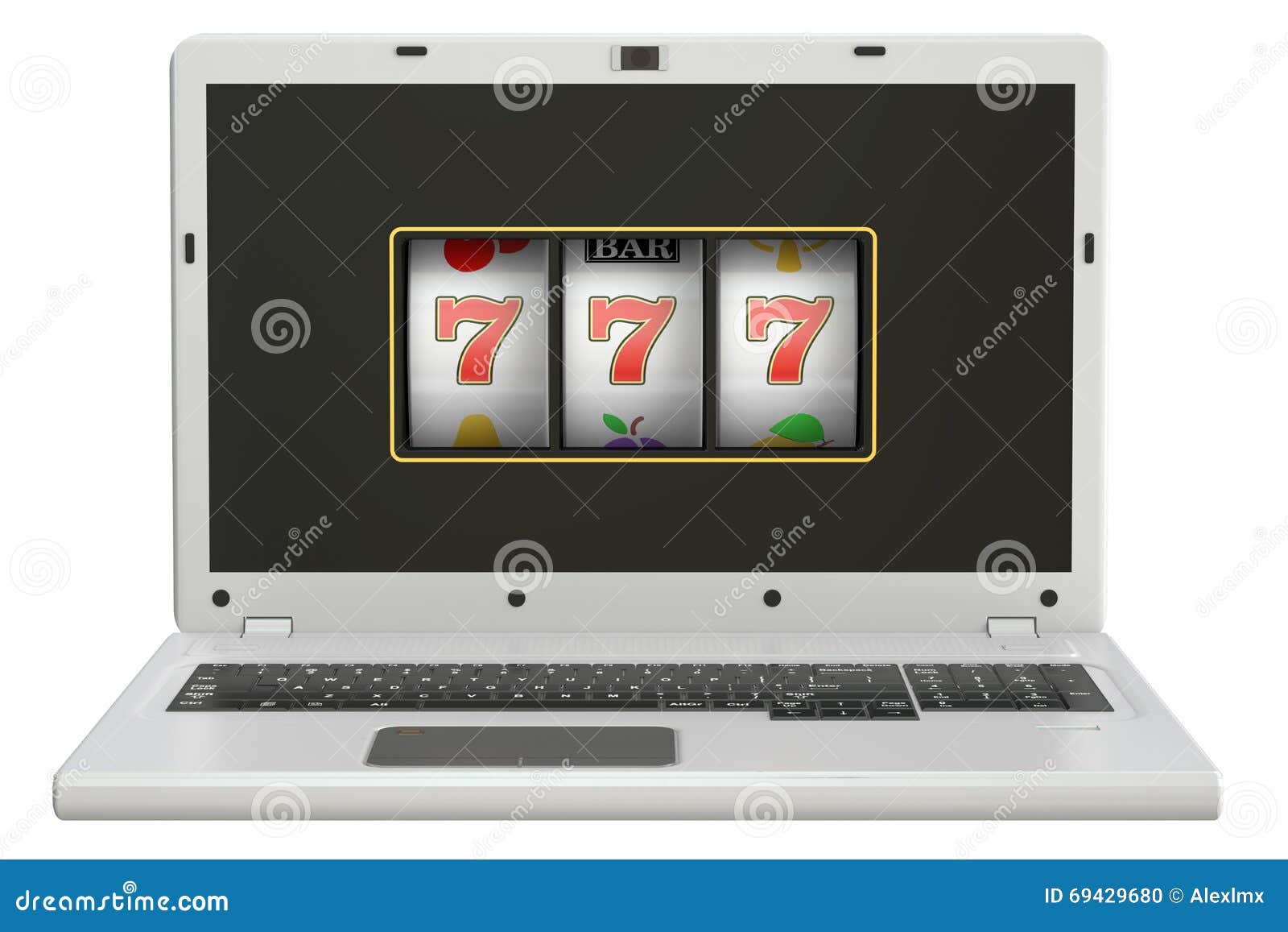 3D Online Gambling Concept, Laptop Slot Machine Stock Illustration ...
