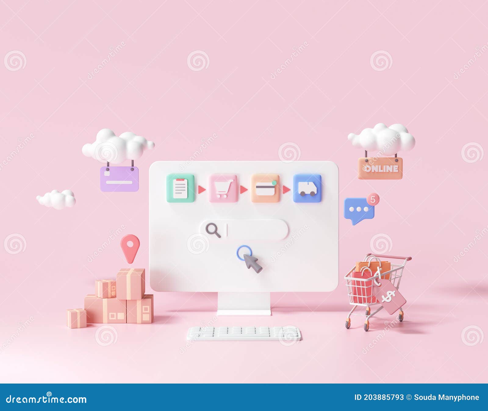 3D Online Shopping on Web Page Concept. Online Store, 3d Render ...