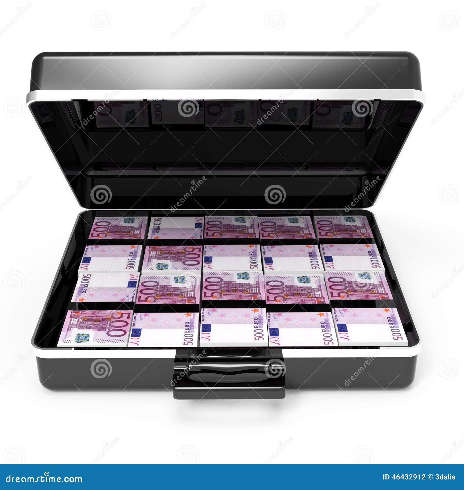 3d Open Briefcase Full of Euro Notes Front View Stock Illustration ...