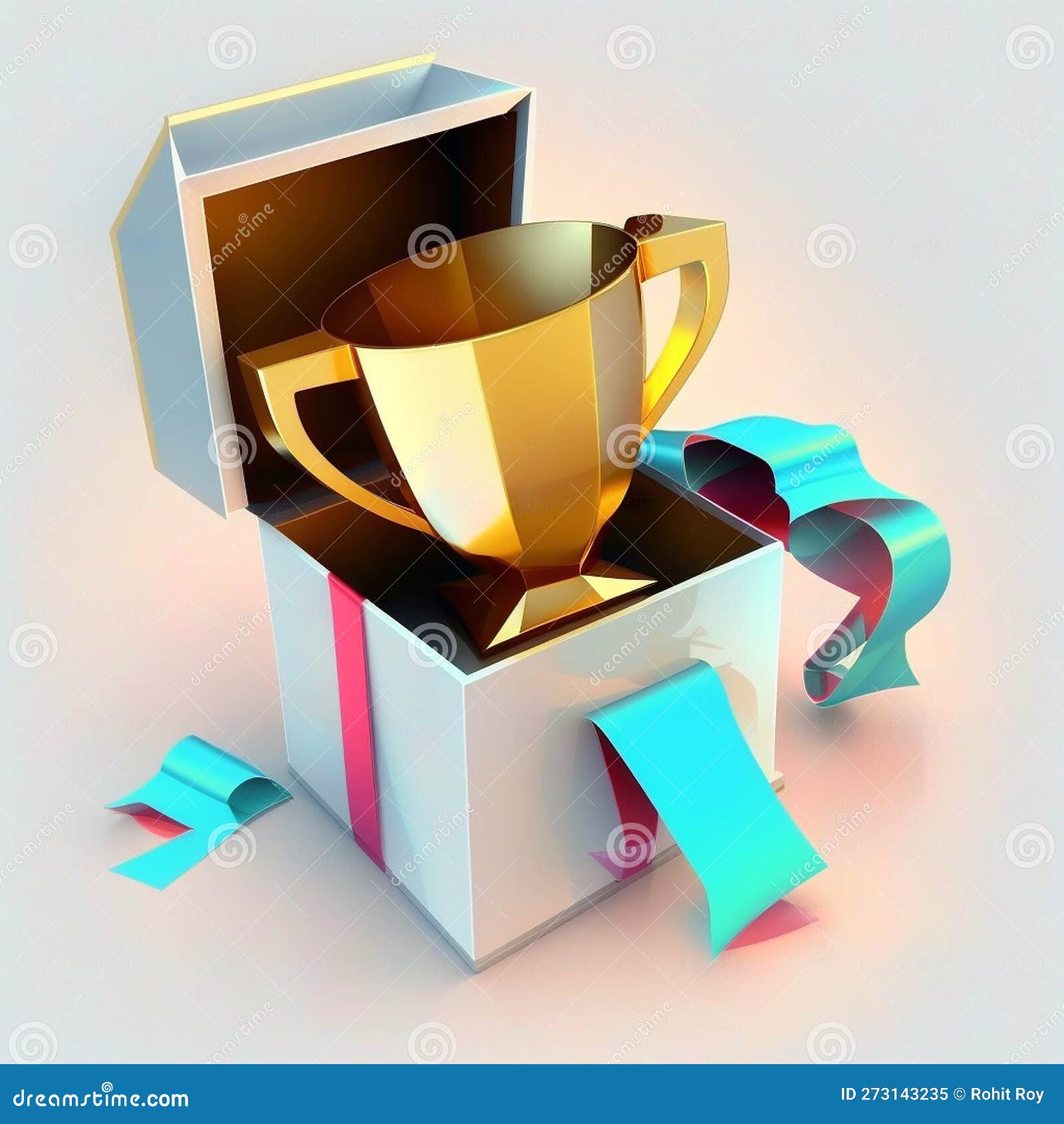 3D Open Gift Box with Trophy Cup Stock Image - Image of bonus, trophy ...
