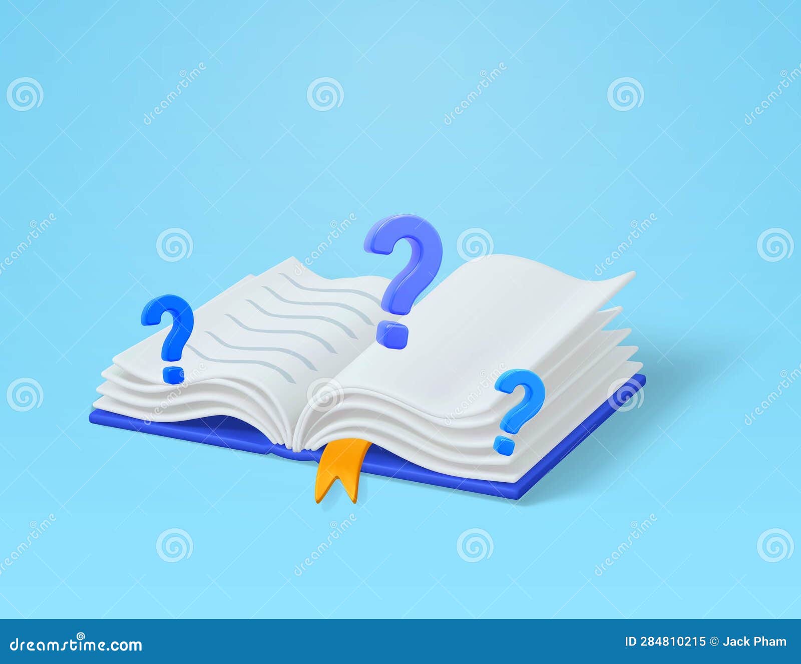 3d Opened Book with Question Marks, Isolated on Background. Concept for ...