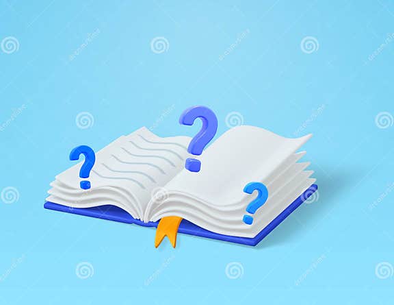 3d Opened Book with Question Marks, Isolated on Background. Concept for ...