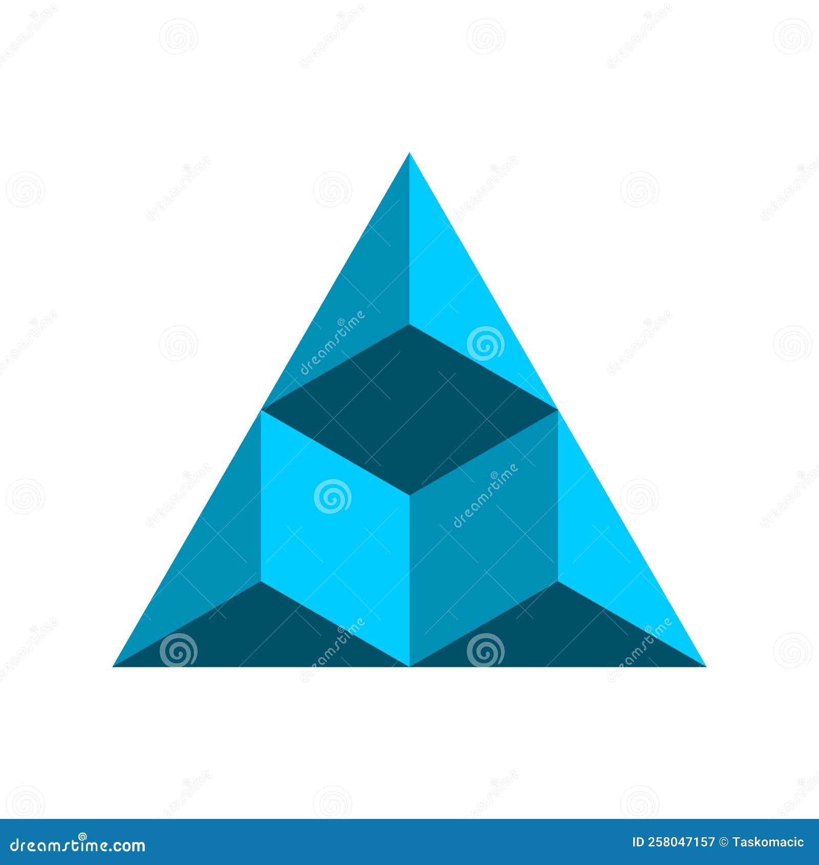 Blue Impossible Triangle with a Cube Inside. Geometric Shape Made of ...