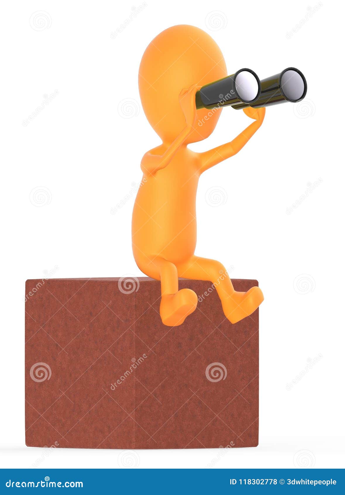 3d Orange Character Looking through Binocular while Sitting on Top of a ...