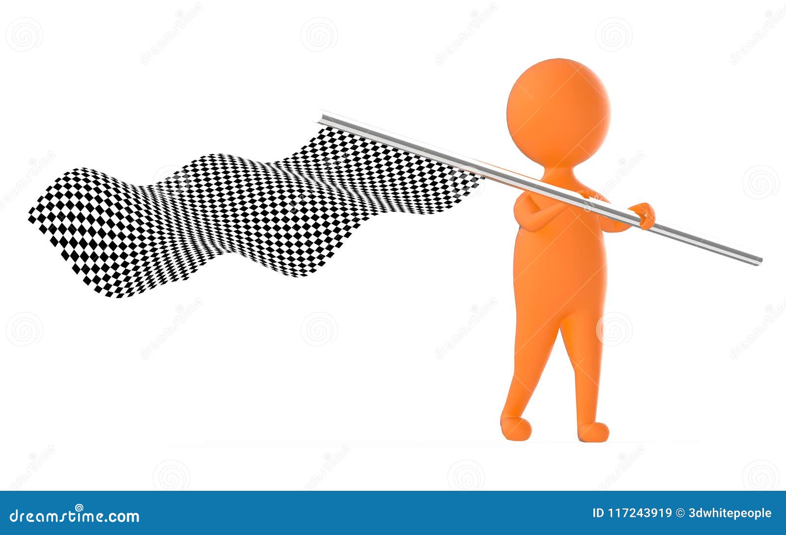 3d Orange Character Waving a Checker Flag Stock Illustration ...