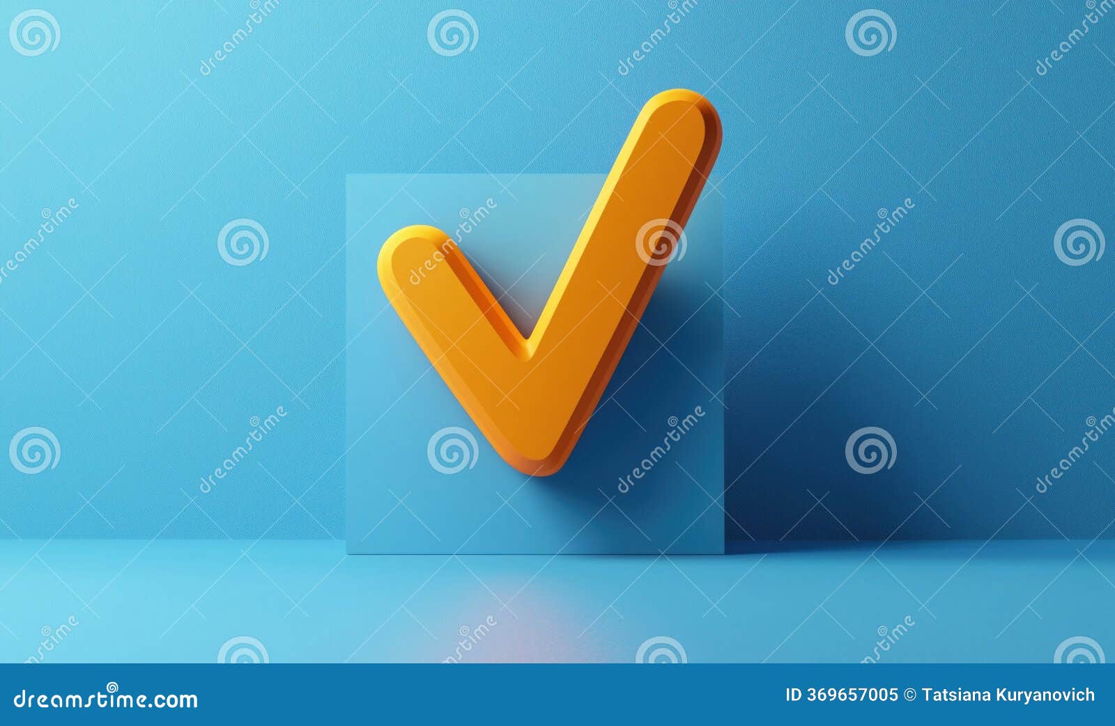 3D Orange Check Mark Symbol On Blue Background For Positive Affirmation ...