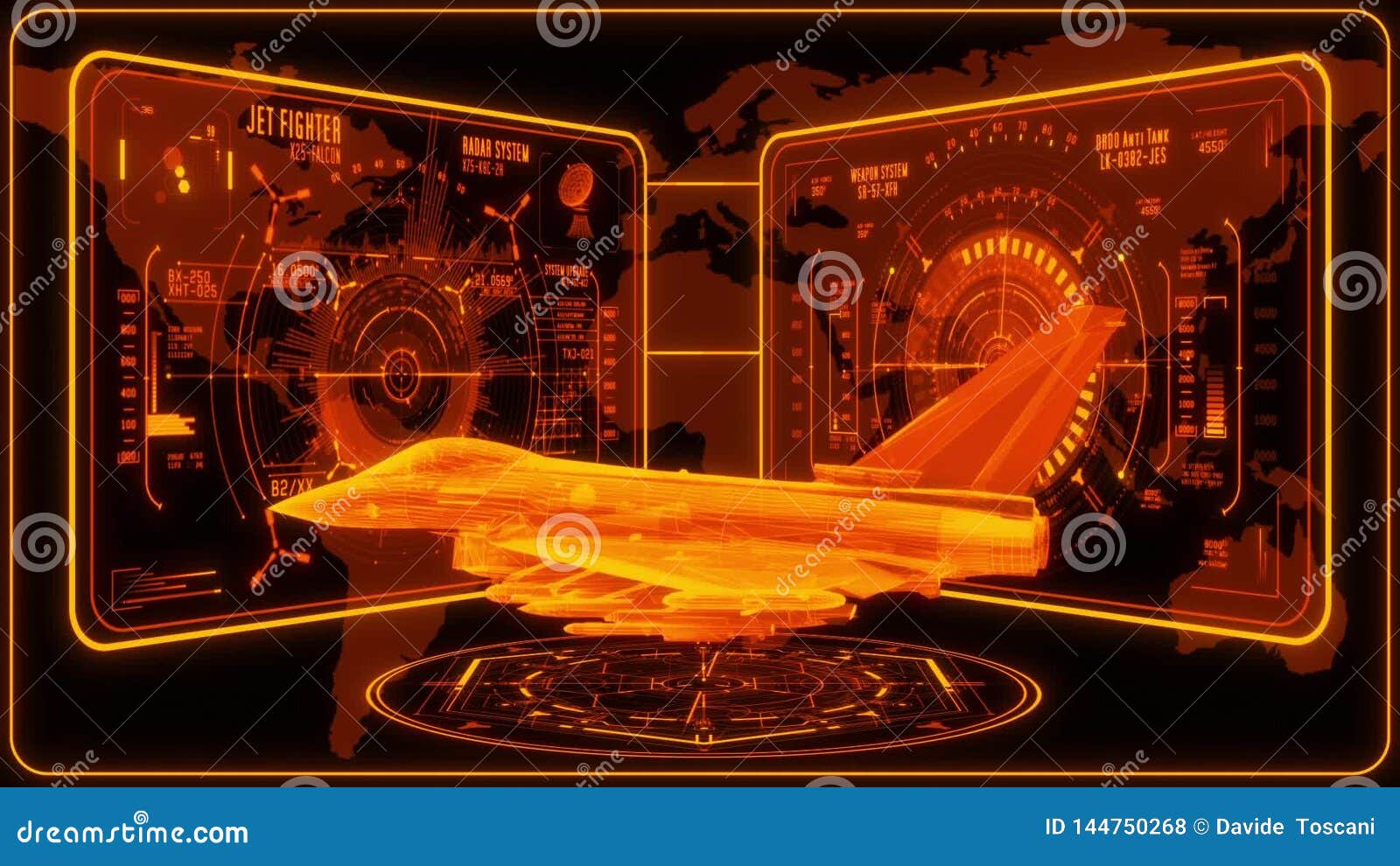 3D Orange Jet Fighter HUD Interface Motion Graphic Element Stock ...