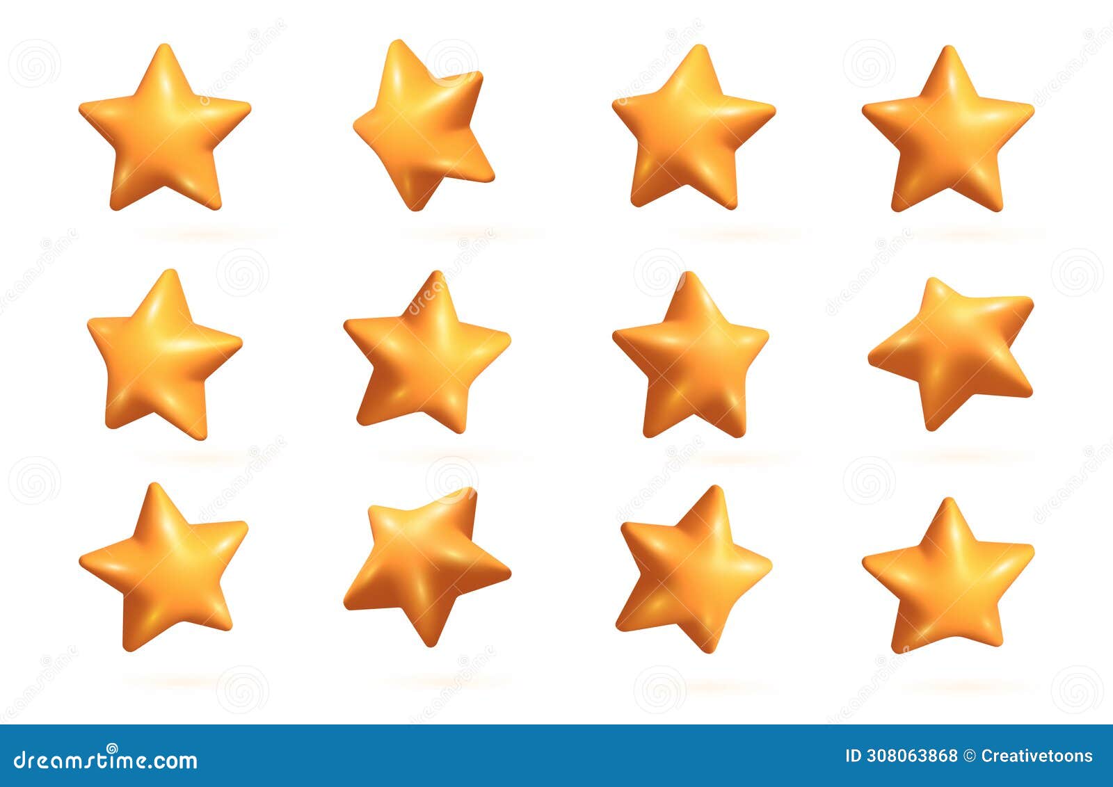 3D Orange Stars Set. Realistic 3d Orange Stars Set from Different ...