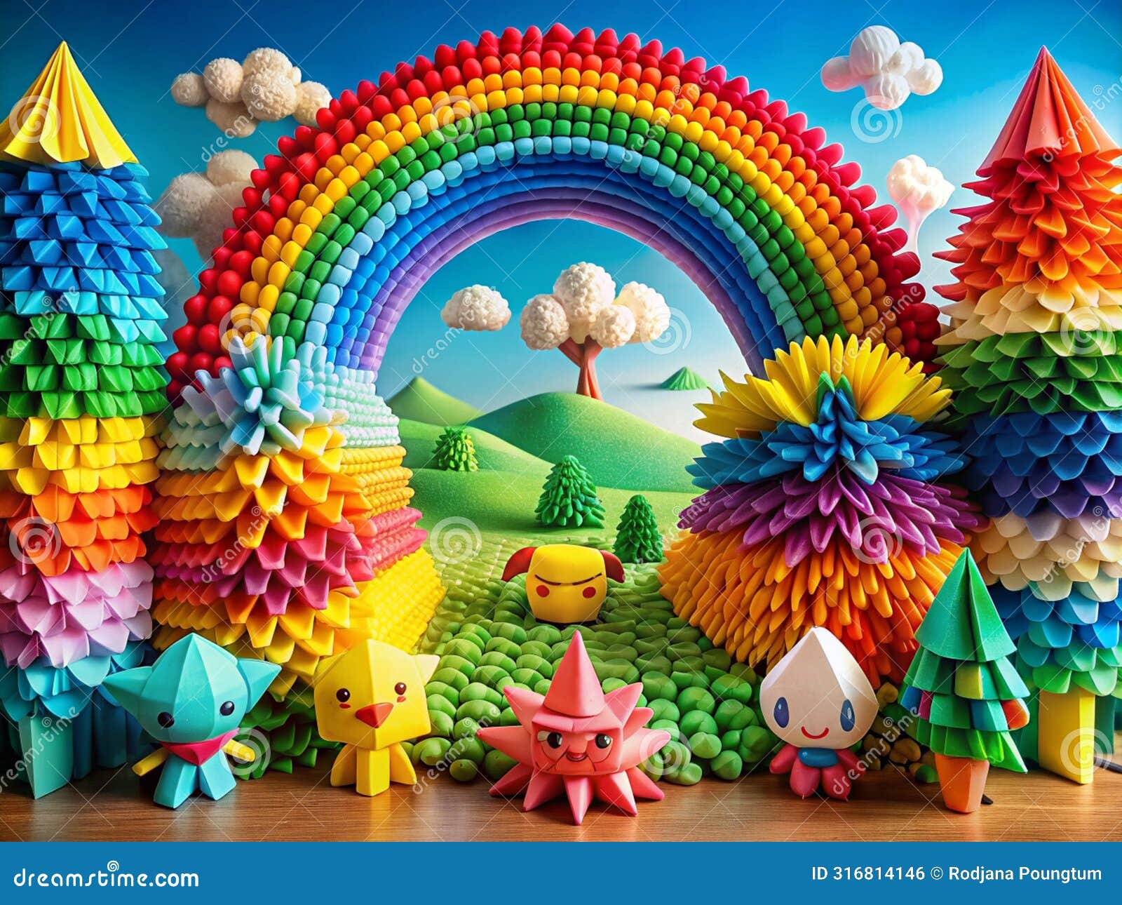 3D Origami Peper Doll With Rainbow Background Royalty-Free Stock ...