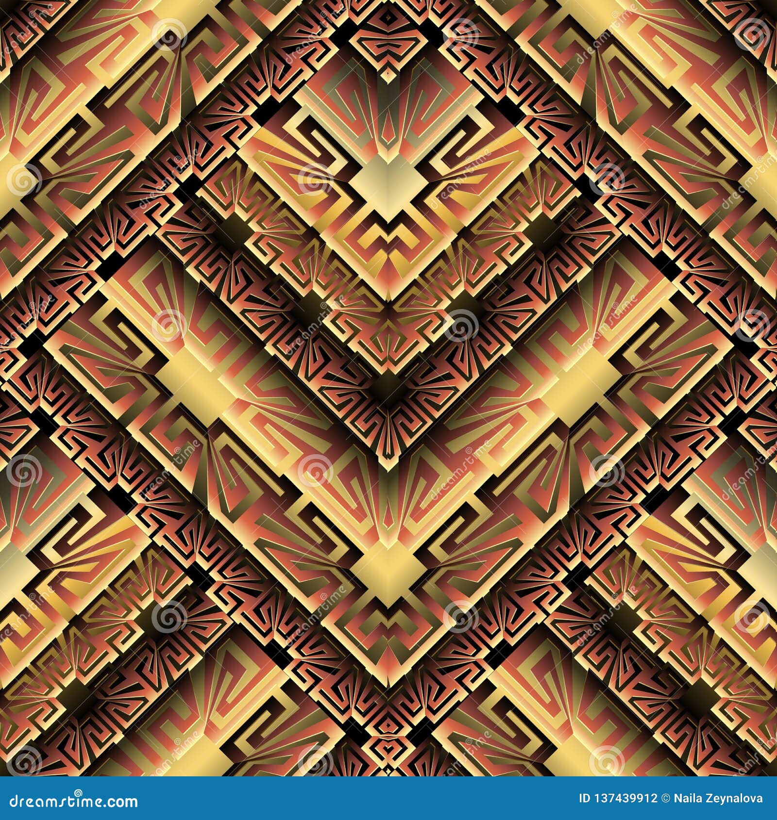 3d Ornate Geometric Greek Vector Seamless Pattern. Textured Ornamental ...