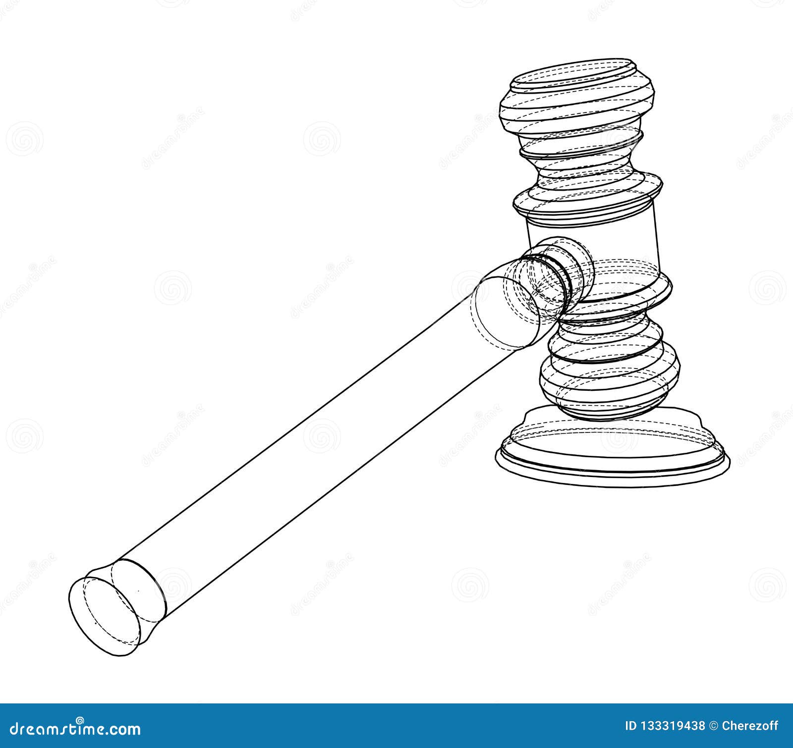 3D Outline Gavel. Vector Rendering of 3d Stock Vector - Illustration of ...