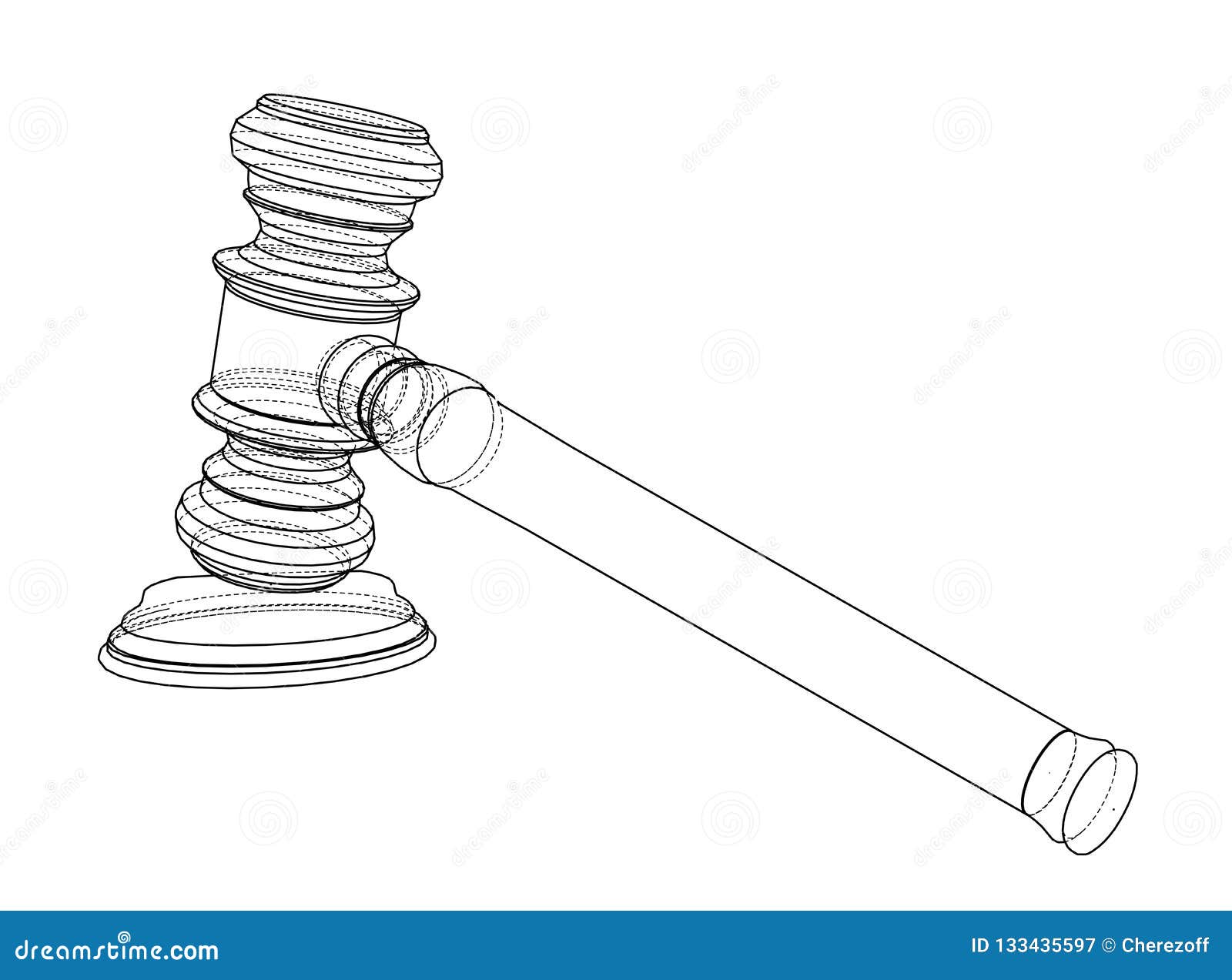3D Outline Gavel. Vector Rendering of 3d Stock Vector - Illustration of ...