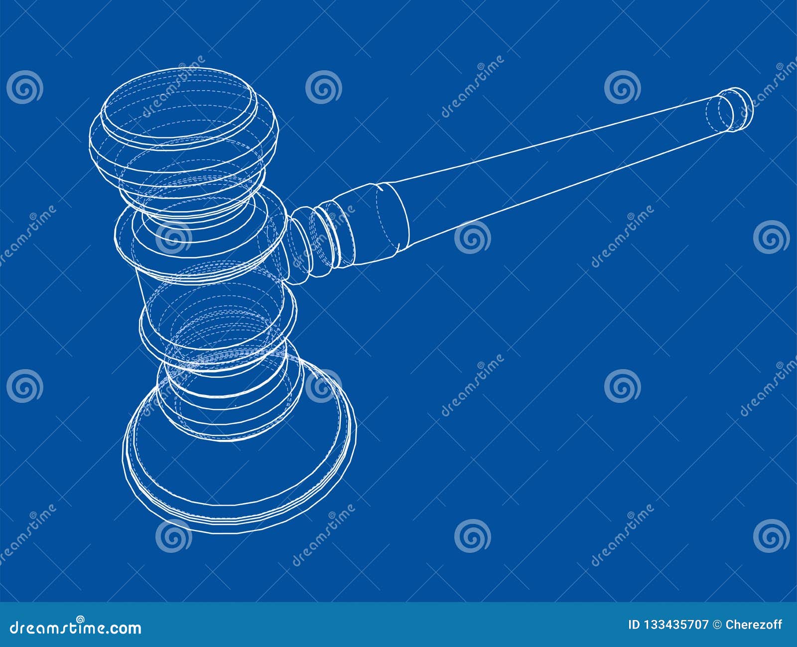 3D Outline Gavel. Vector Rendering of 3d Stock Vector - Illustration of ...