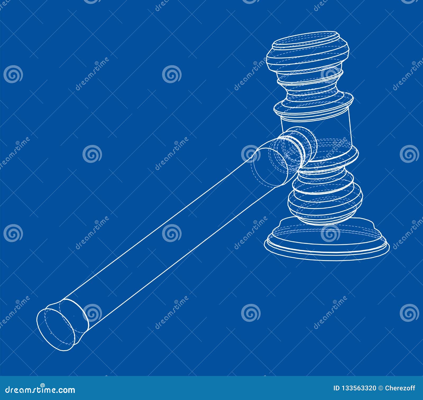 3D Outline Gavel. Vector Rendering of 3d Stock Vector - Illustration of ...
