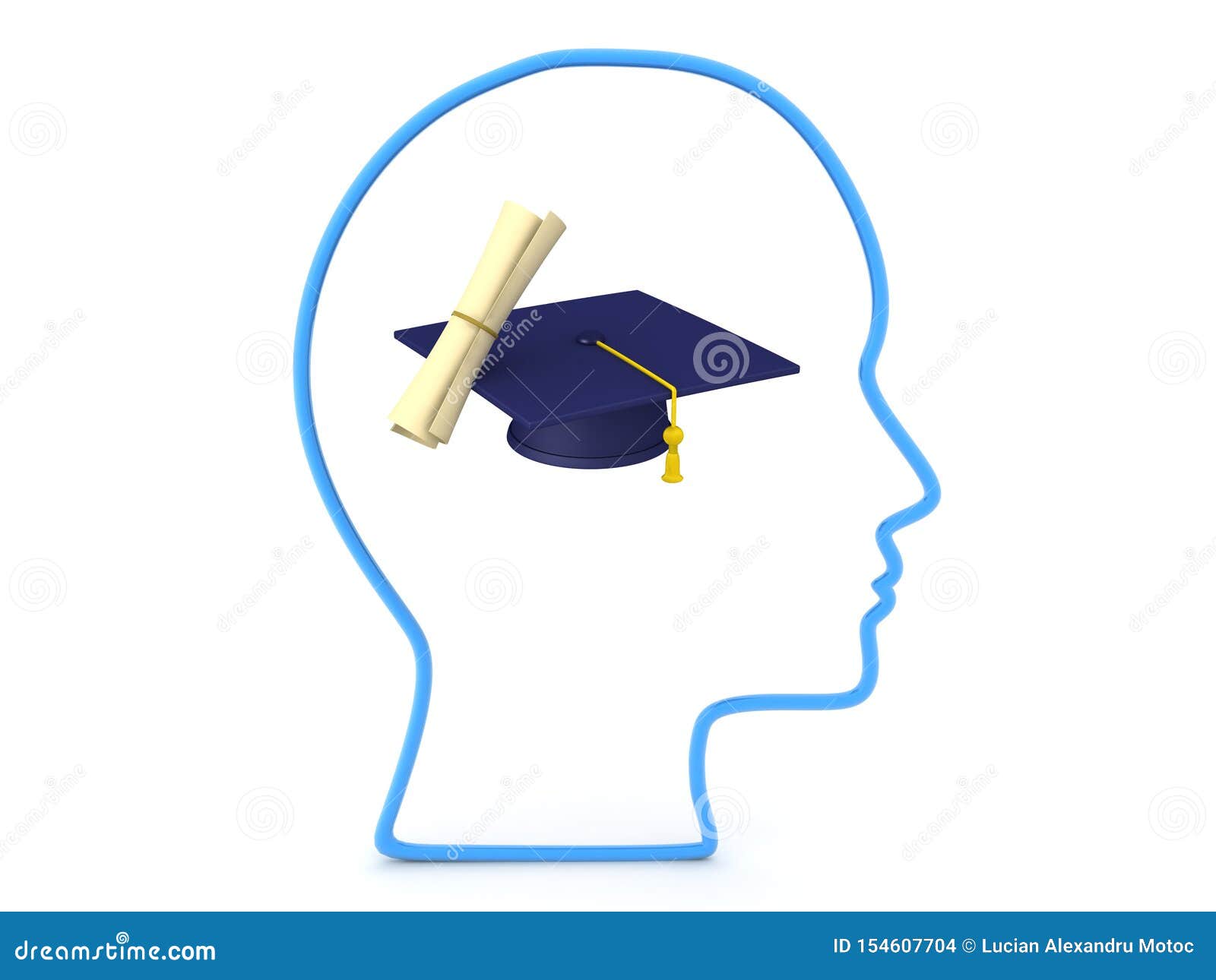 3D Outline of Head with Diploma and Graduation Hat Inside Stock ...