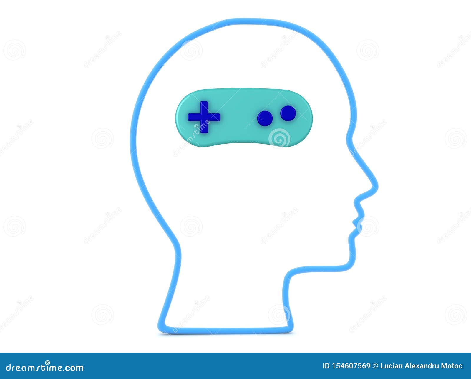 3D Outline of Head with Game Controller Inside Stock Illustration ...