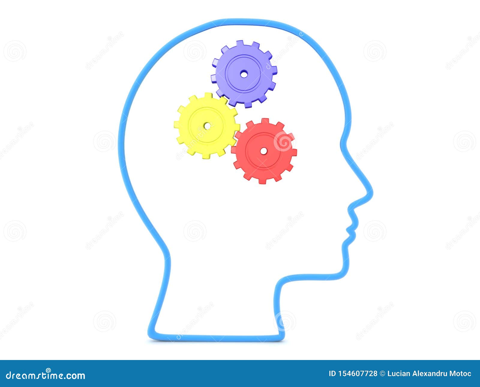 3D Outline of Head with Three Colorful Gears Turning Inside Stock ...