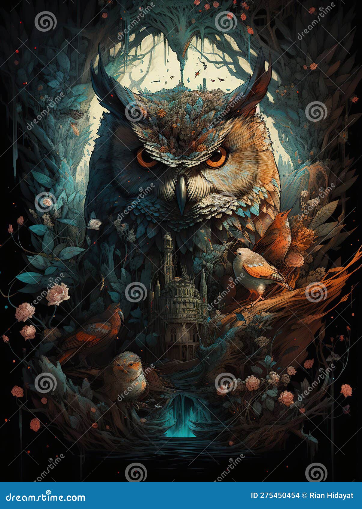 3D, Overgrown Magical Forest, Owl, Wolf, 3d Illustration, Generative Ai ...