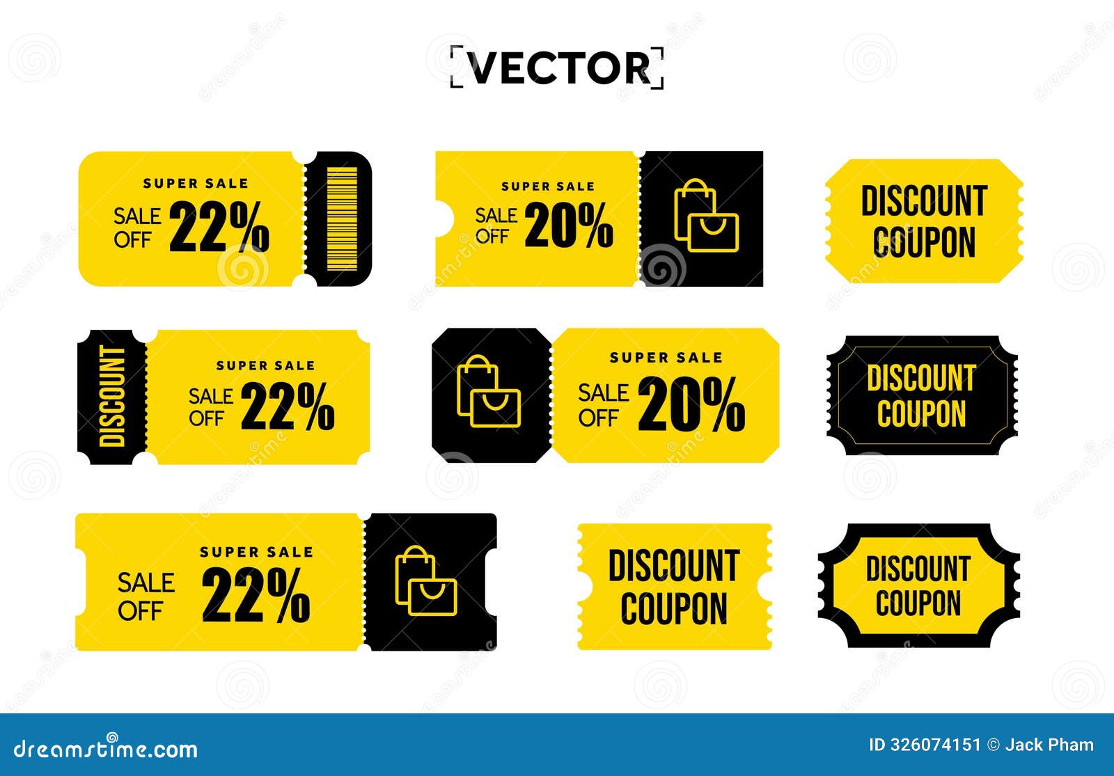 3d Pack of Coupons in Yellow Color, Shopping Icon, Barcode and Shape ...