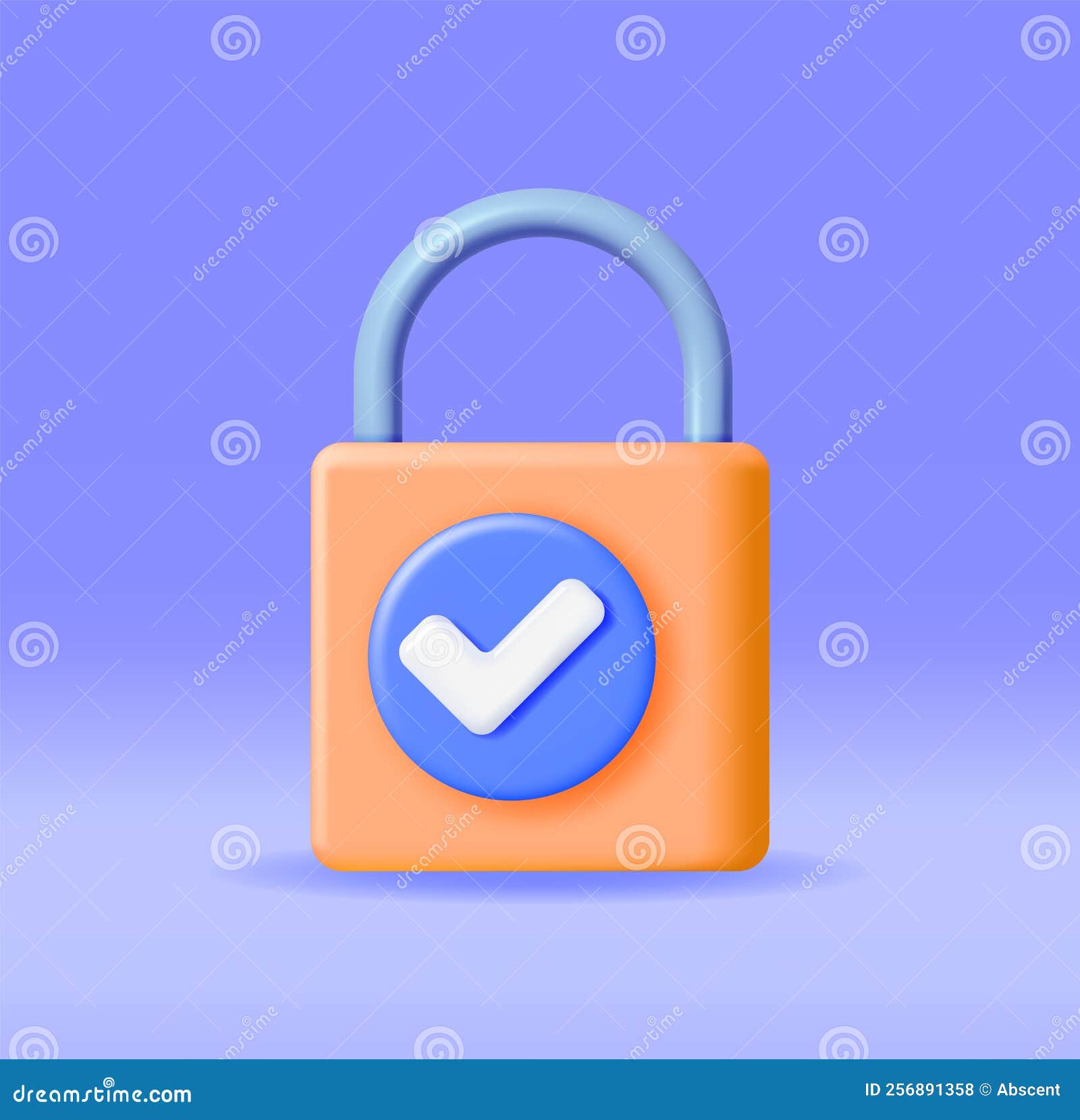 3D Padlock with Approved Checkmark Isolated Stock Illustration ...