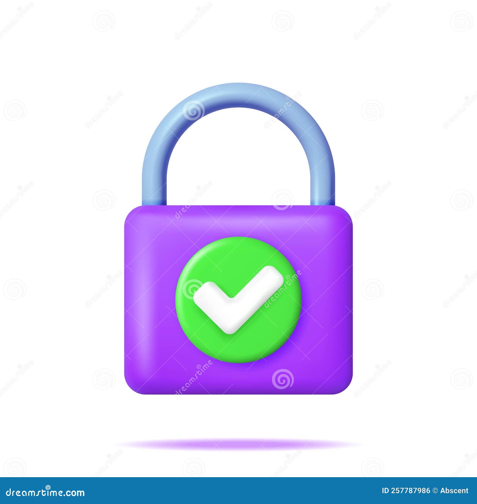 3D Padlock with Approved Checkmark Isolated Stock Vector - Illustration ...