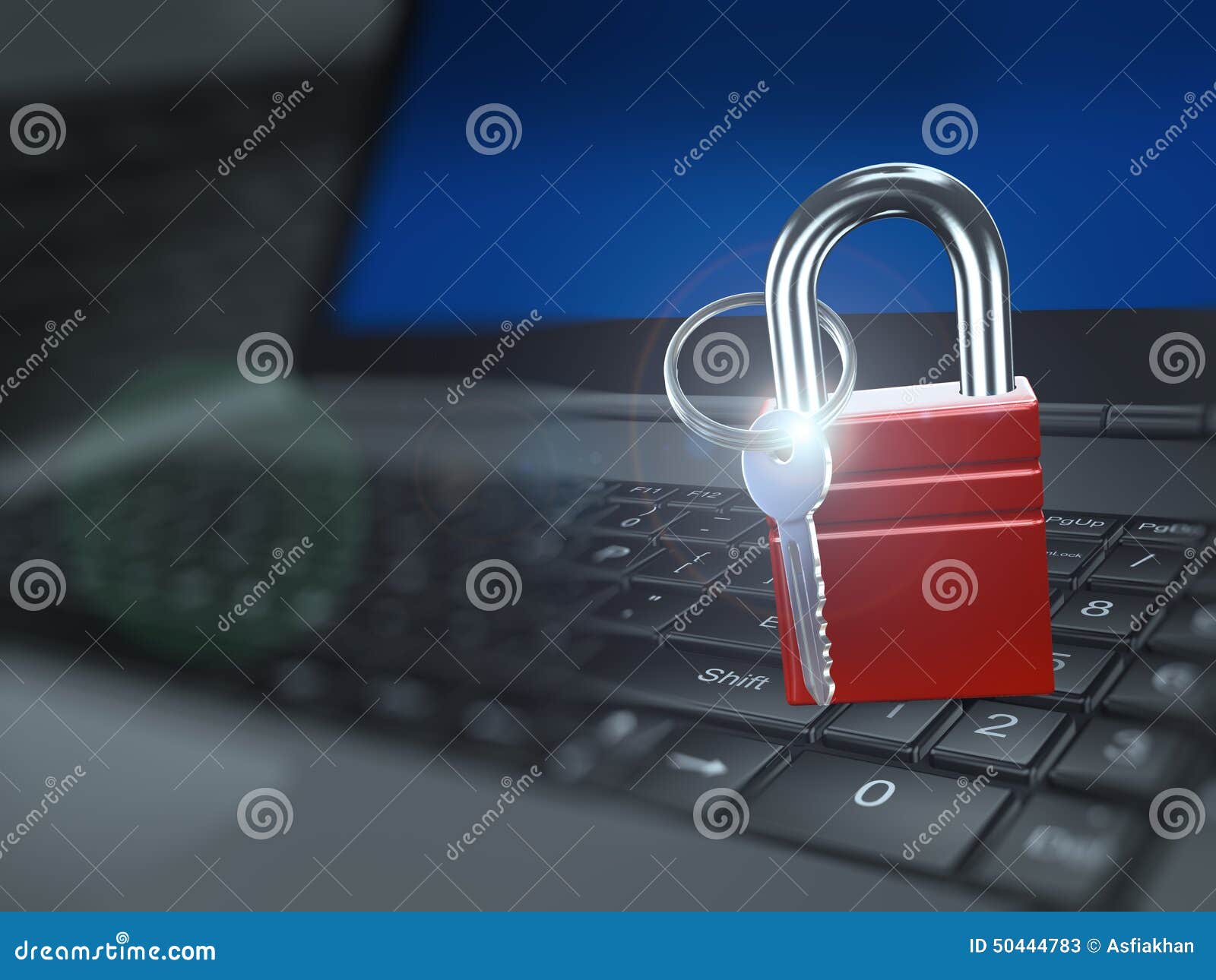 3d Padlock with Key on Laptop Keyboard Stock Illustration ...