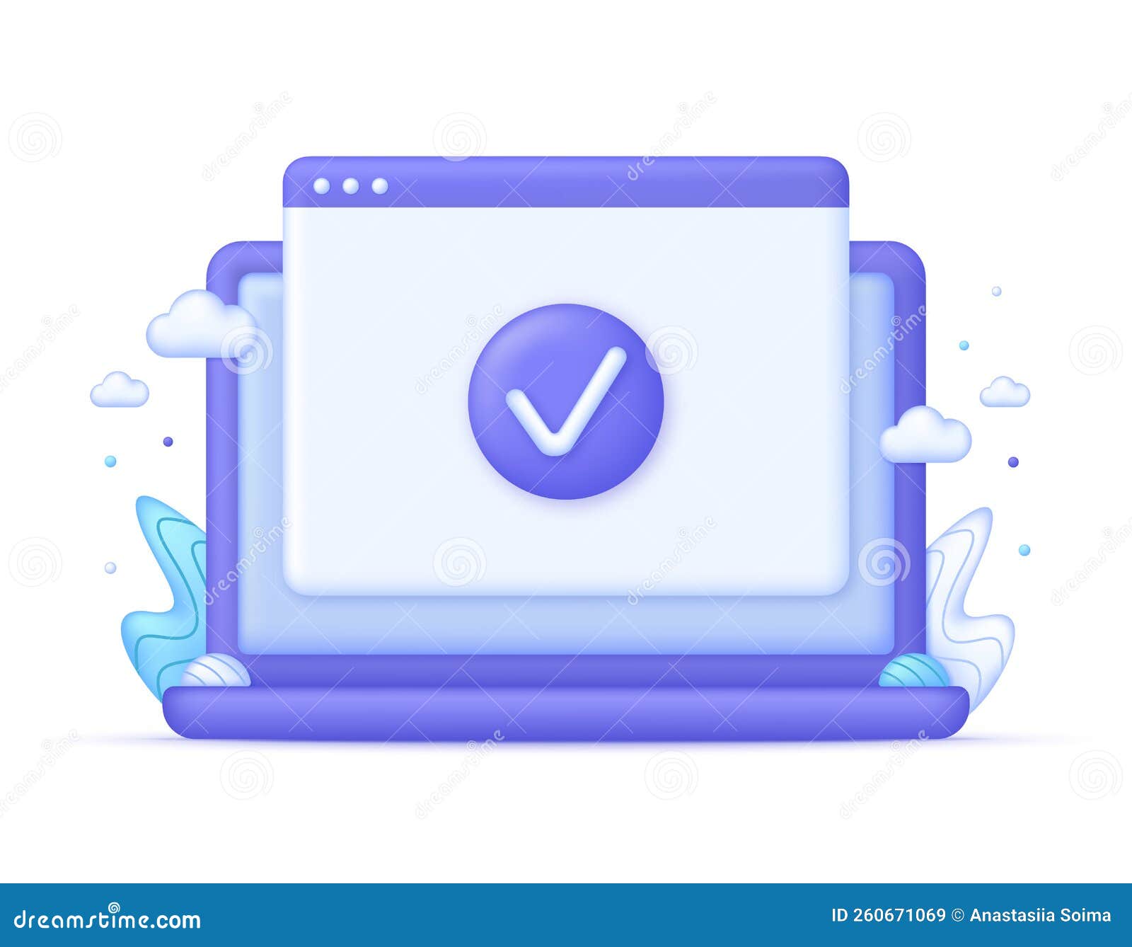 3D Page and Check Mark Icon on Computer. Approved Icon Stock Vector ...