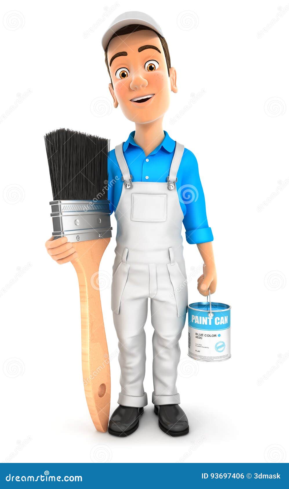 3d Painter Standing Next To Big Paint Brush Stock Illustration ...