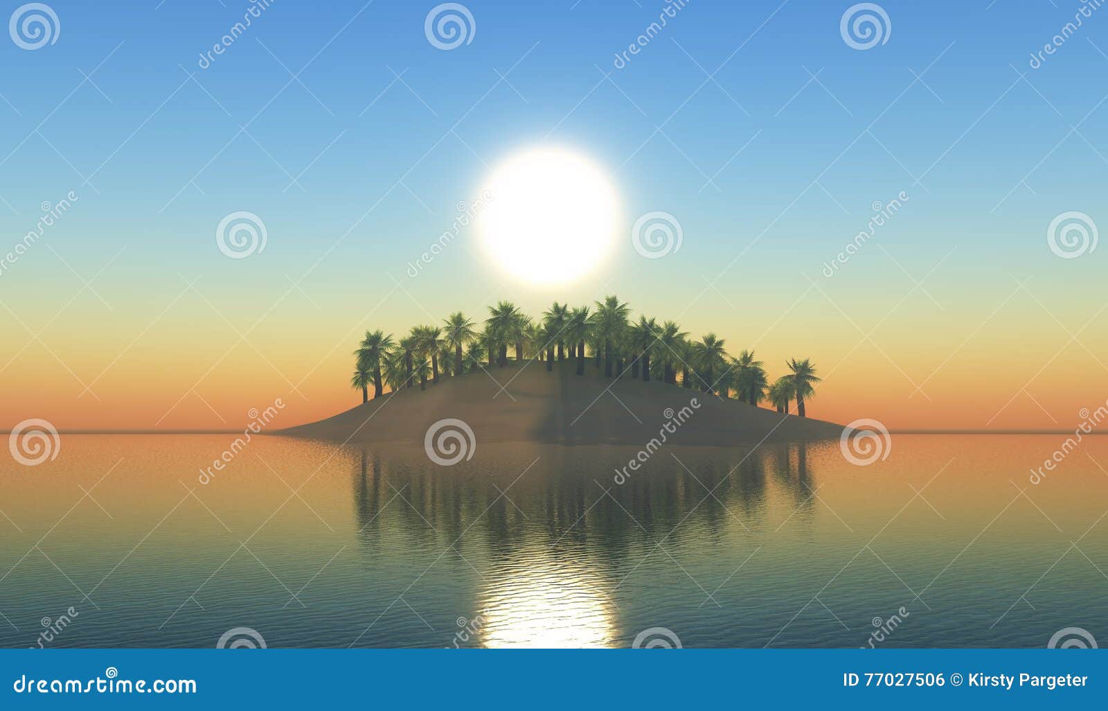 3D Palm Tree Island at Sunset Stock Illustration - Illustration of ...