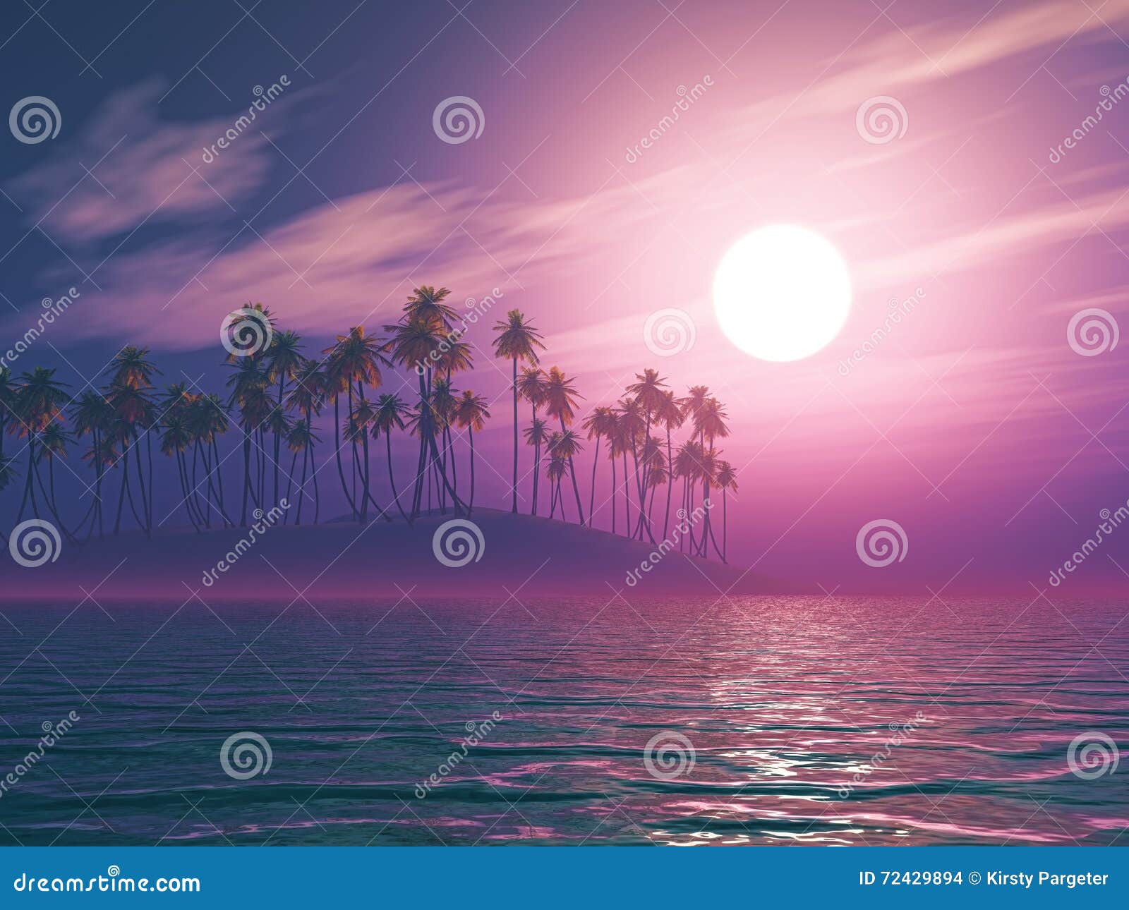 3D Palm Tree Island at Sunset Stock Illustration - Illustration of ...