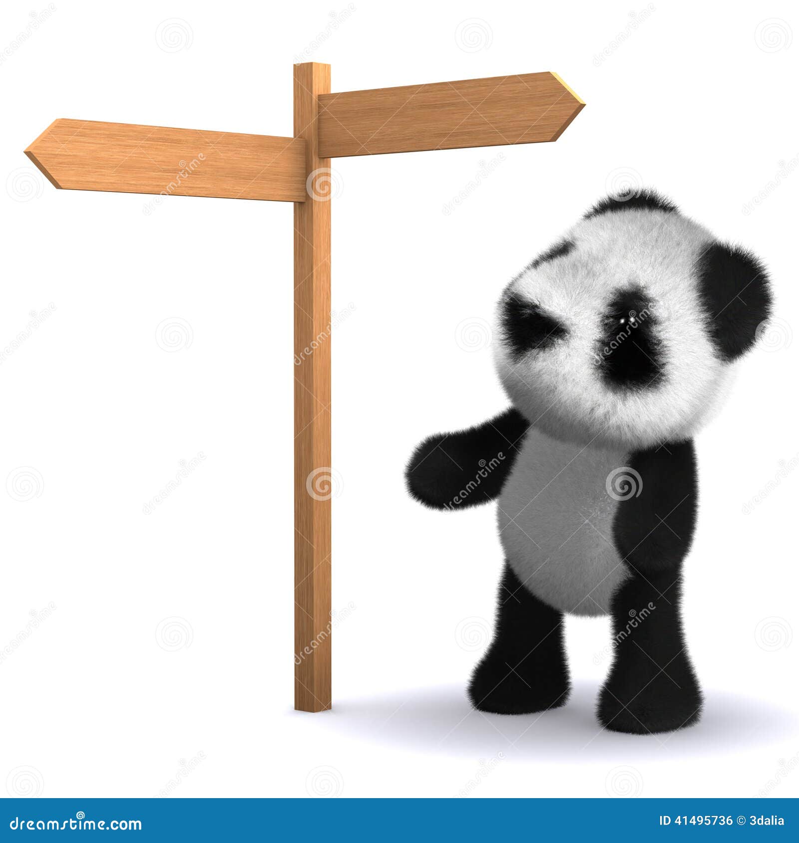 3d Panda bear at road sign stock illustration. Illustration of fuzzy ...