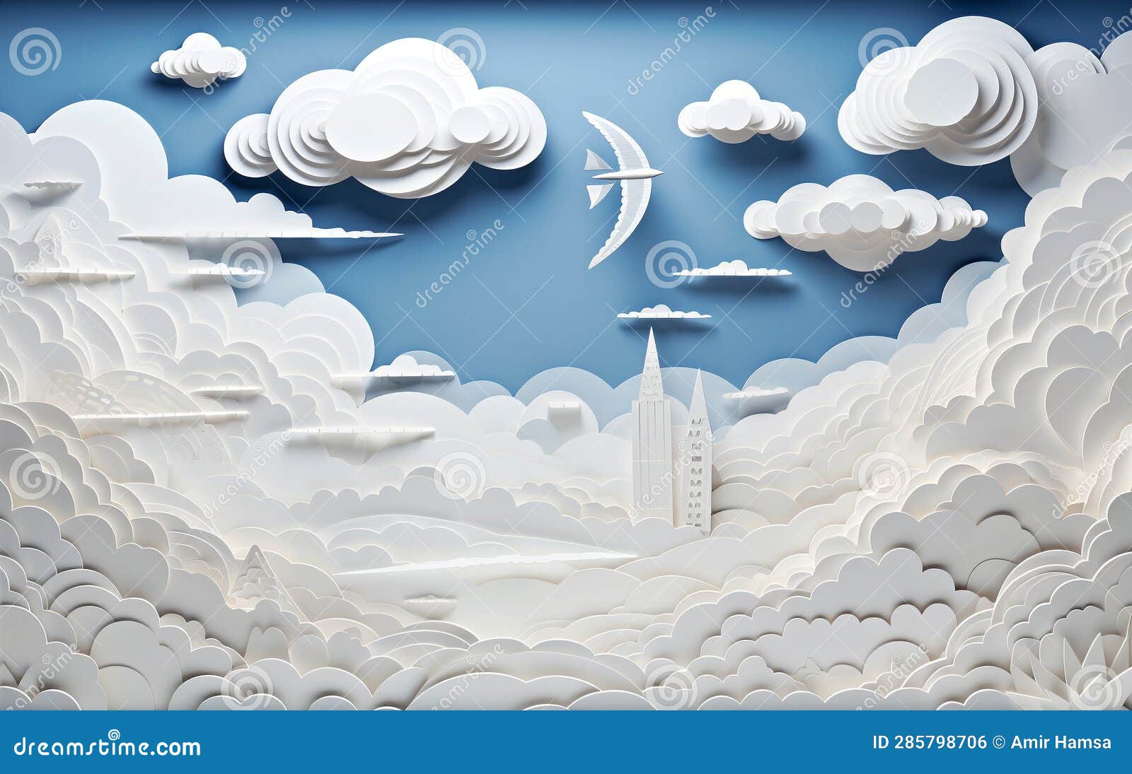 Paper Cut Art of Clouds and Planes Stock Illustration - Illustration of ...