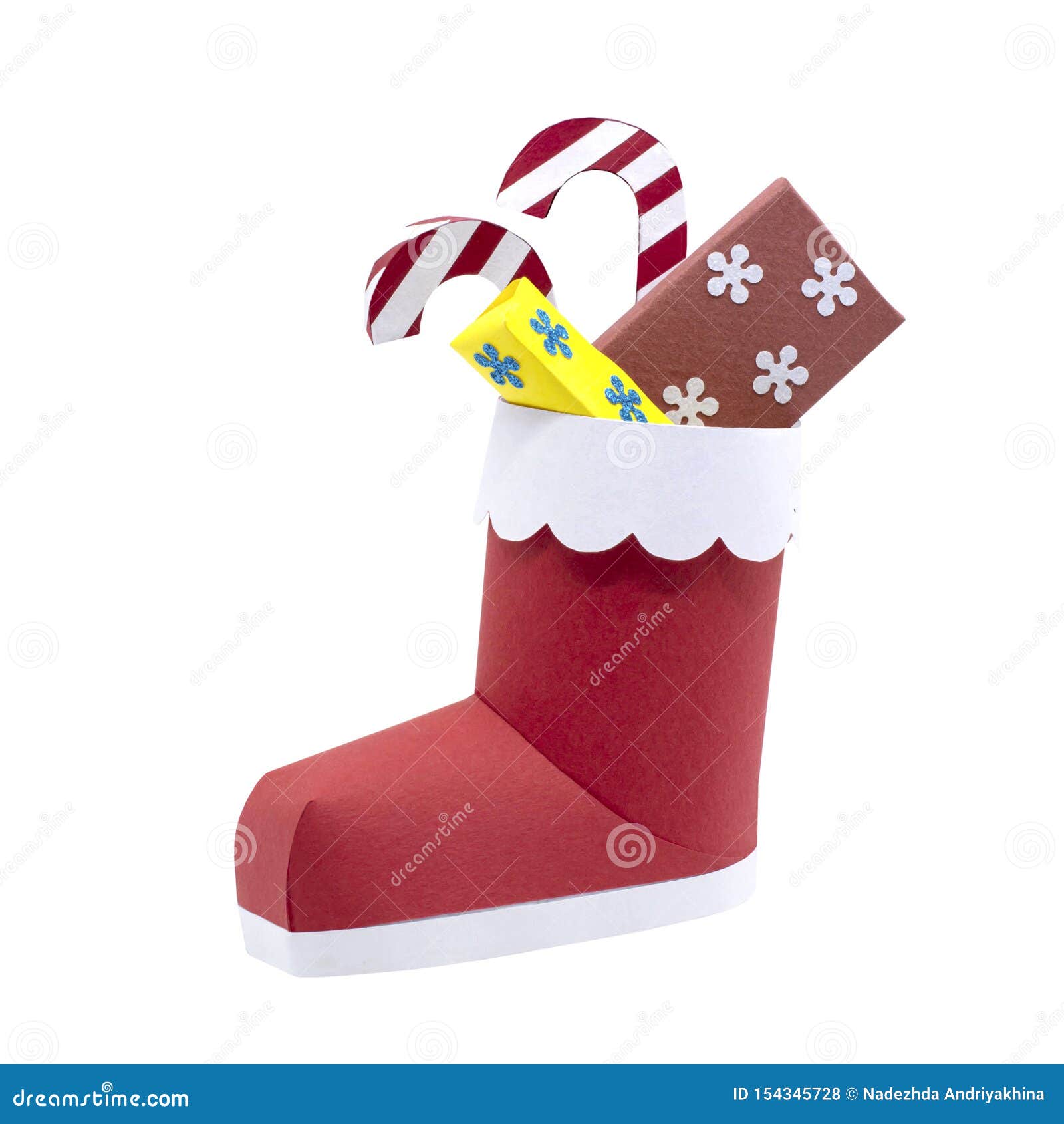 3d Paper Santa Boot with Gifts Isolated on White Stock Photo - Image of ...