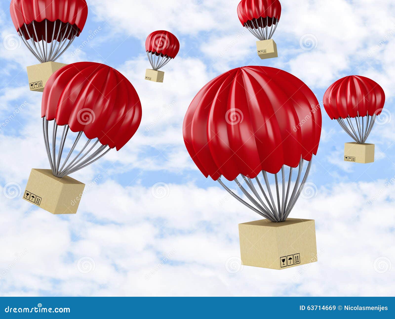 3d Parachute with Cardboard Boxes. Stock Illustration - Illustration of ...