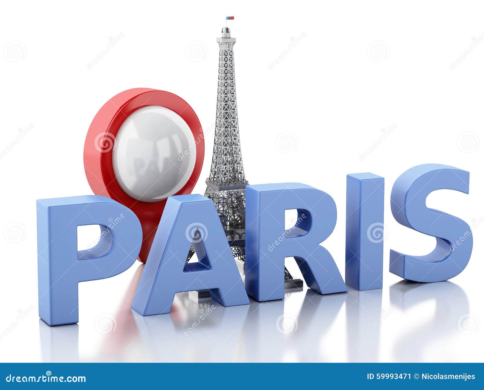 3d Paris Word with Eiffel Tower. Stock Illustration - Illustration of ...