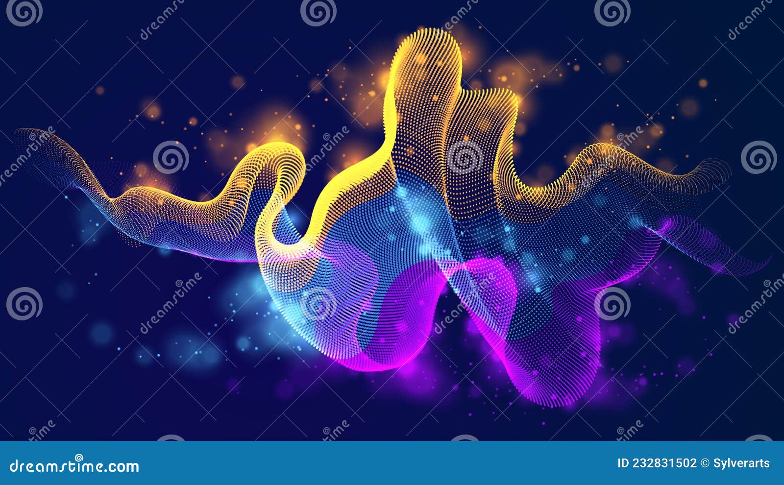 3d Particles Mesh Array, Sound Wave Flowing Over Dark Background ...