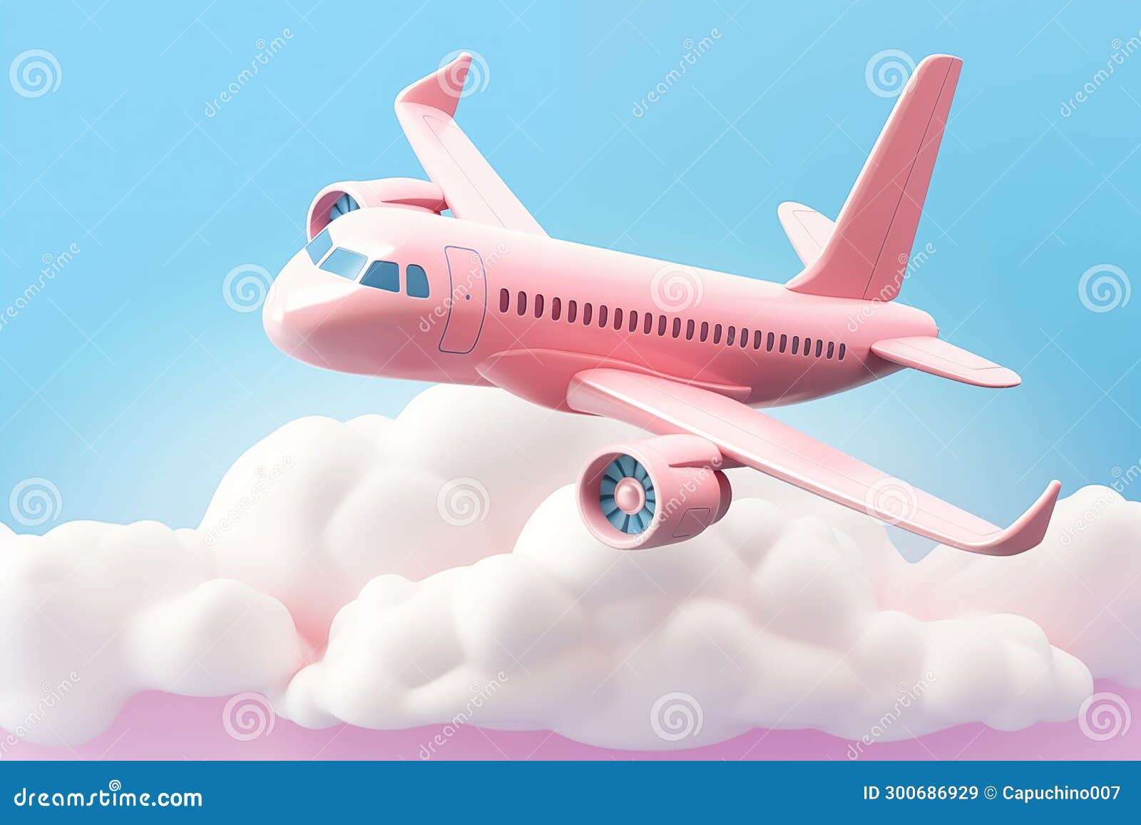 3D Pastel Color Airplane in Sky by Generative AI Stock Illustration ...