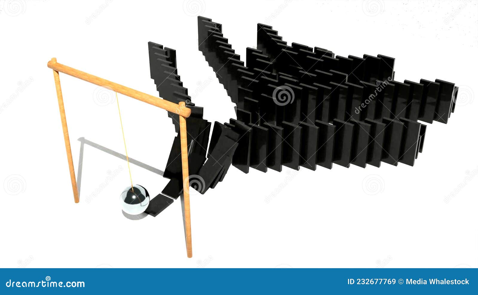 3D Pattern of Falling Dominoes. Design. Newtonian Ball Hits and Knocks ...