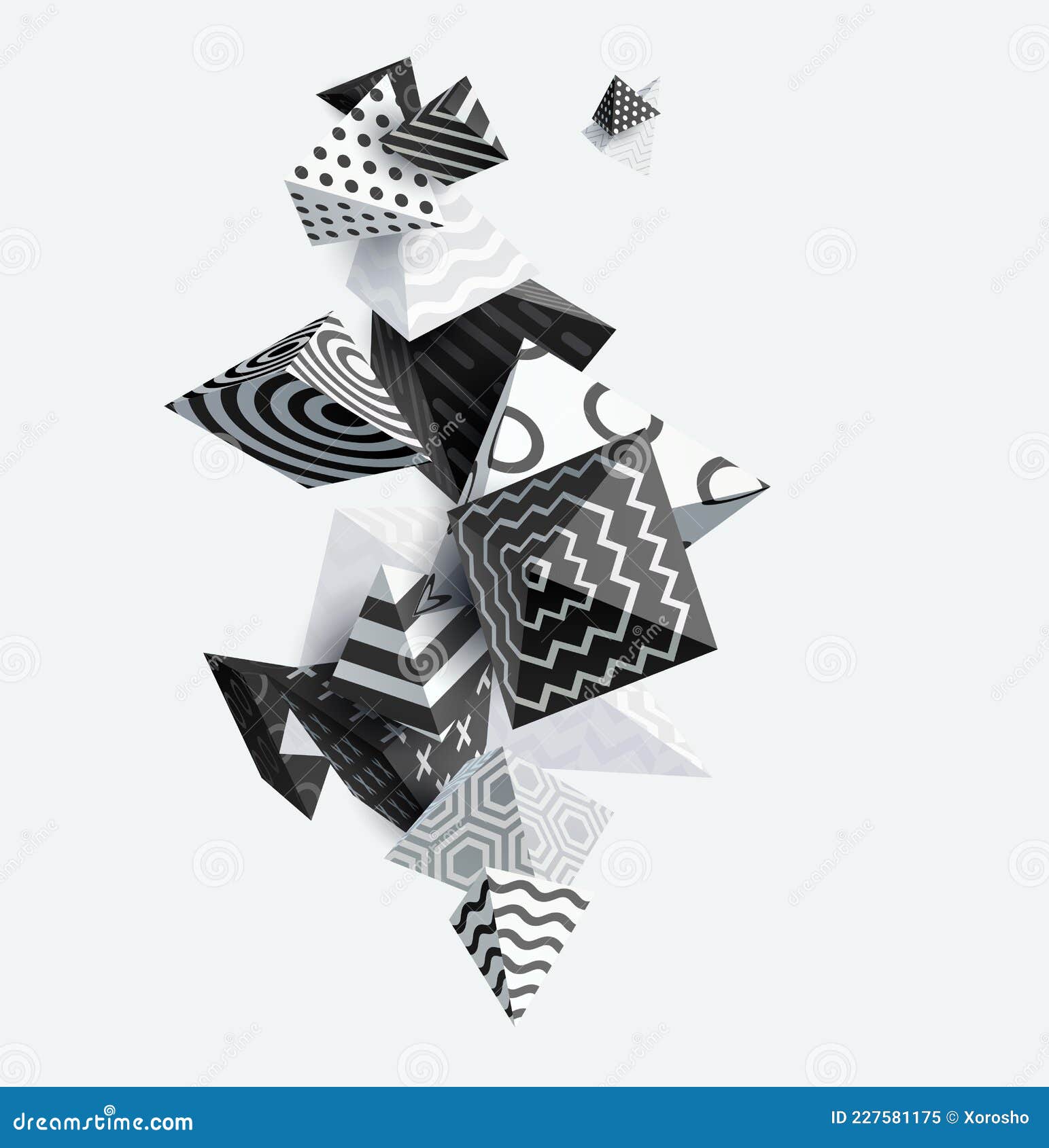 3D Patterned Decorative Pyramids. Abstract Geometric Composition Stock ...