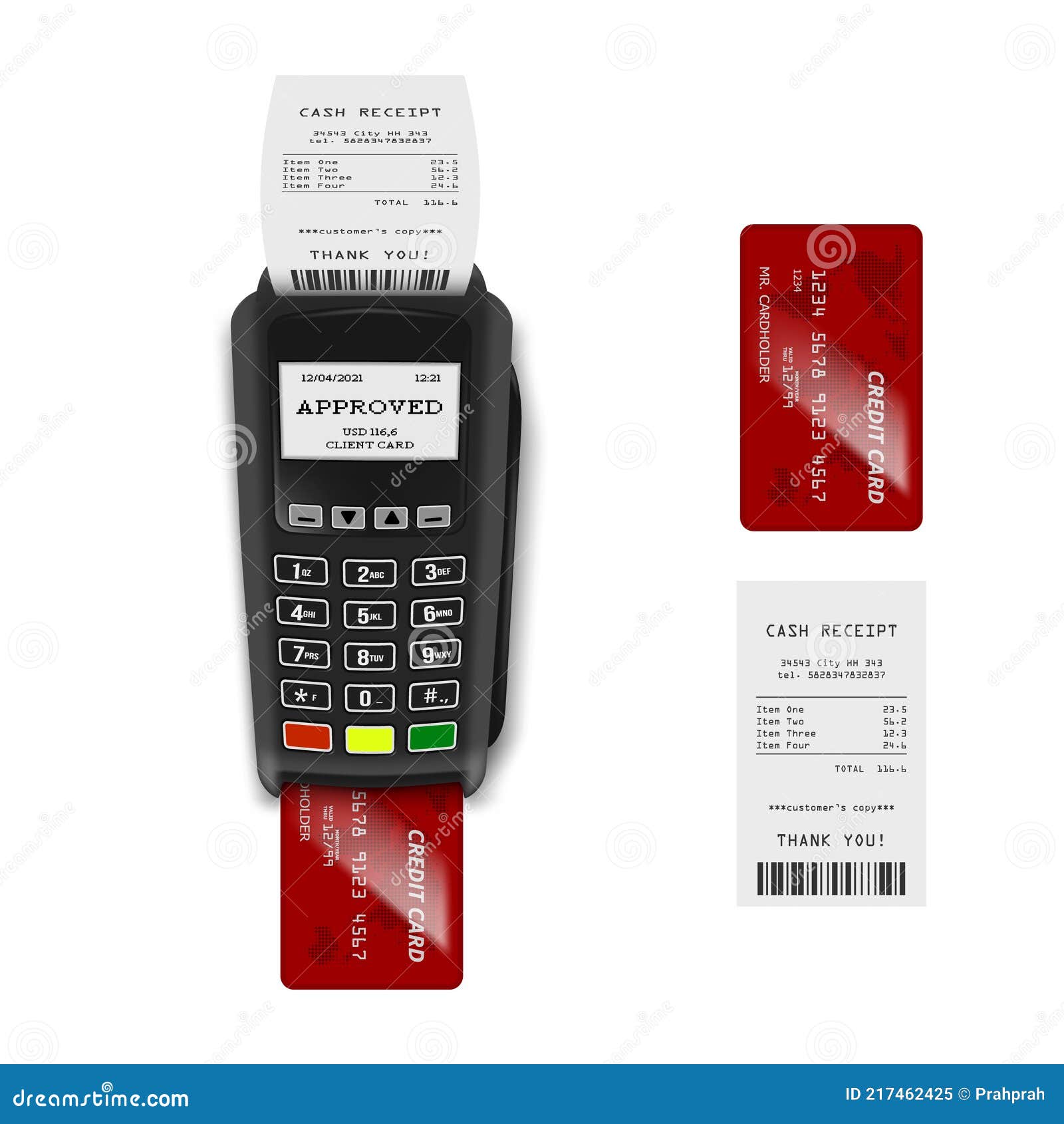 3D Payment Terminal with Receipt and Credit Card Stock Vector ...