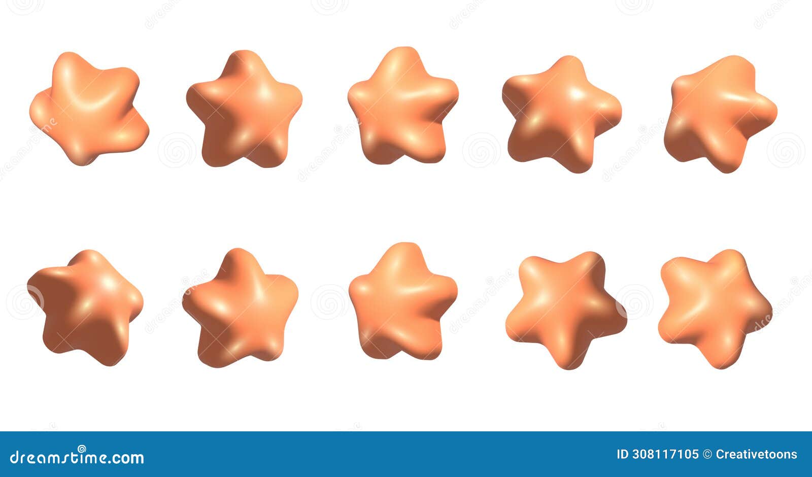 3D Peach Stars Set. Realistic 3d Peach Stars Set from Different Angles ...