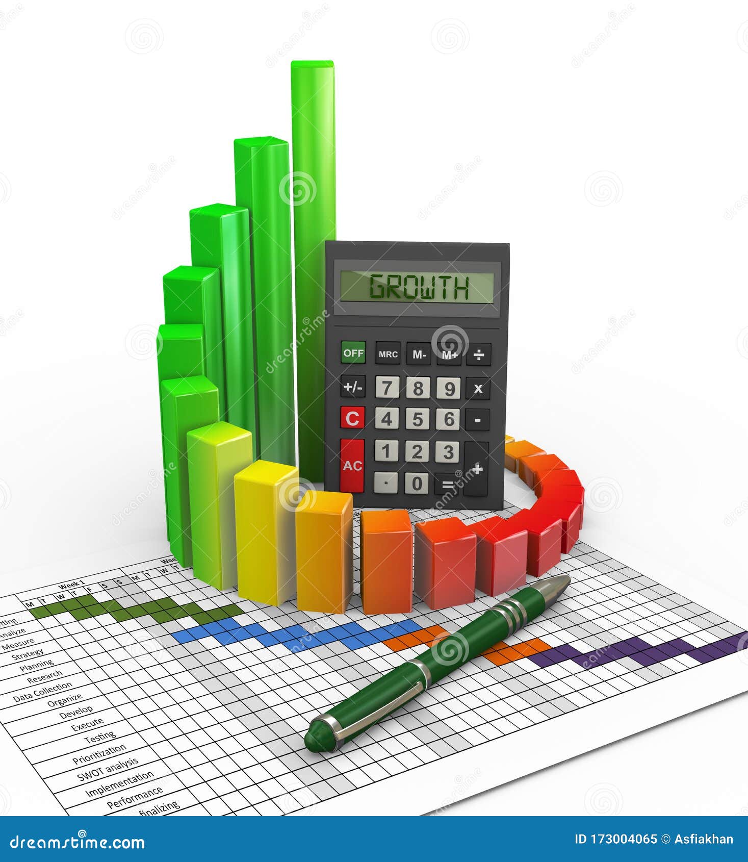 3d Pen, Calculator and Circular Progress Bar on Gantt Chart Stock ...