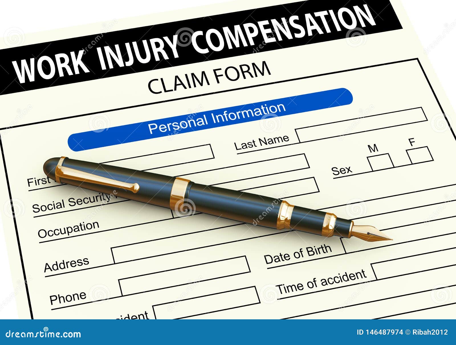 3d Pen on Work Injury Compensation Claim Form Stock Illustration ...