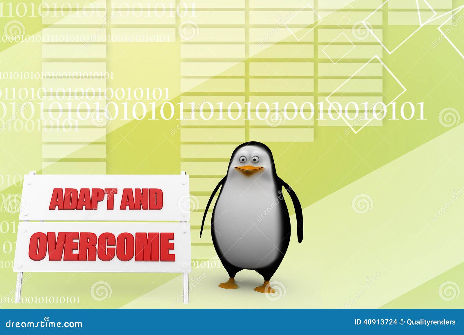 3d Penguin with Adapt and Overcome Illustration Stock Illustration ...