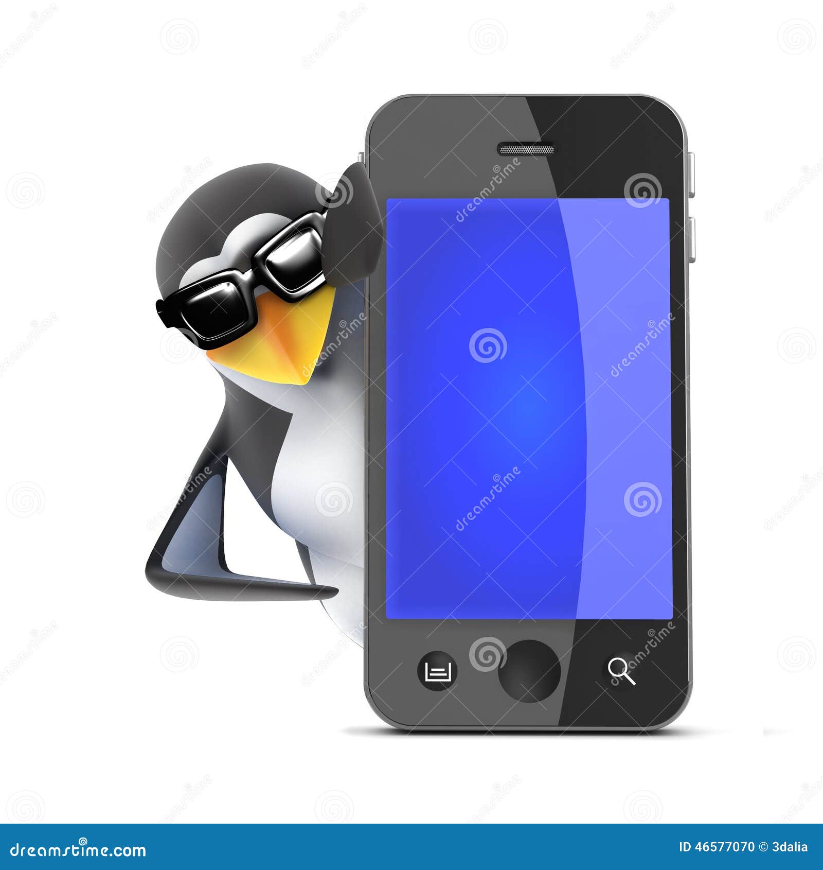 3d Penguin Behind a Smartphone Stock Illustration - Illustration of ...