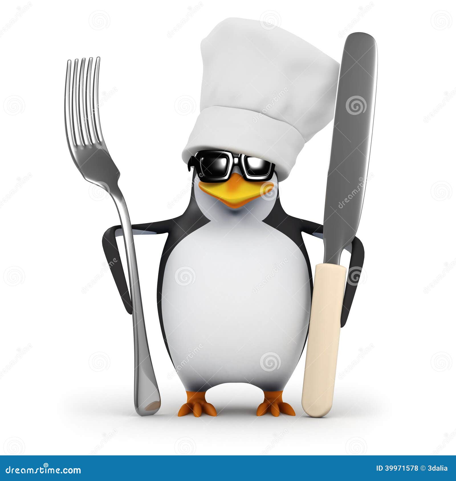 3d Penguin Chef is Ready for Dinner Stock Illustration - Illustration ...