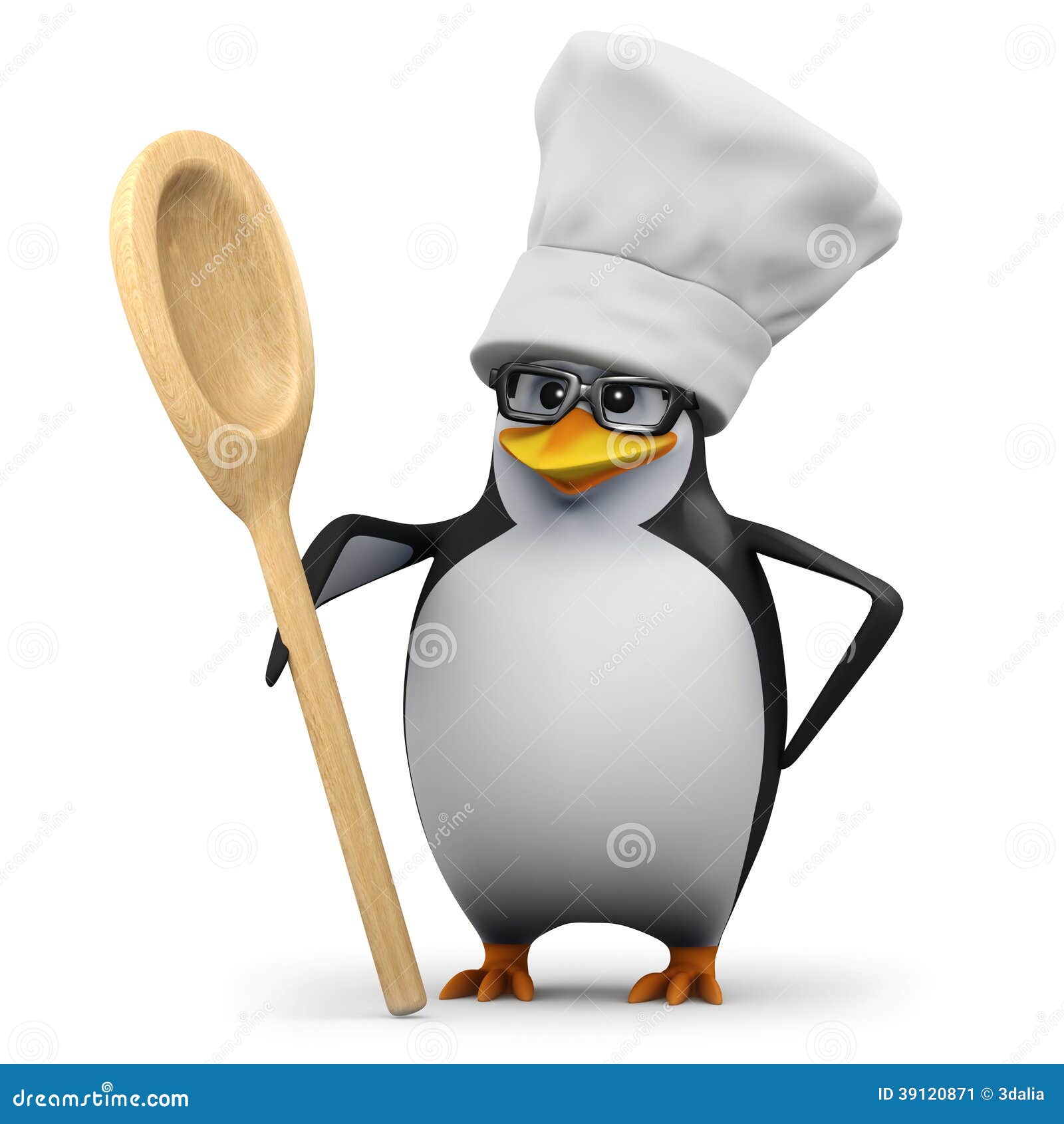 3d Penguin Chef Student With Spoon Stock Illustration - Image: 39120871